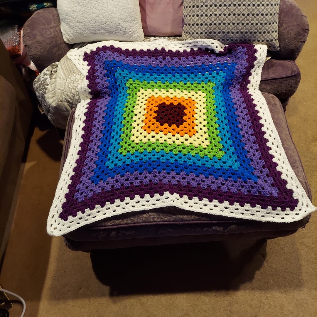 Custom Crochet Rainbow Granny Square Lap Blanket - Etsy