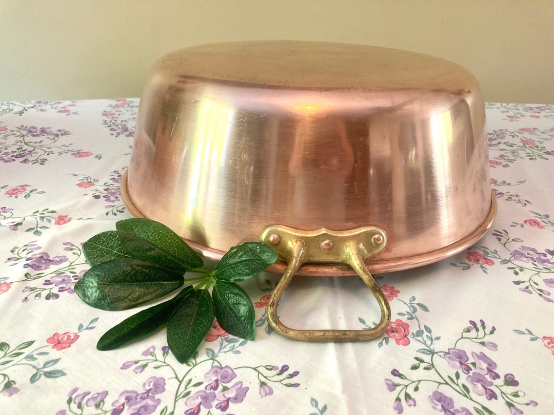 Large Copper Basin With Curled Lip Brass Handles and Copper Rivets ...