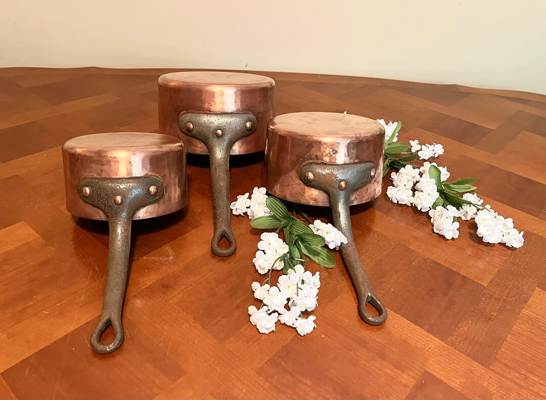 Anniversary Hammered Copper Cookware Set, Bubble Rivets, Mauviel Style ...