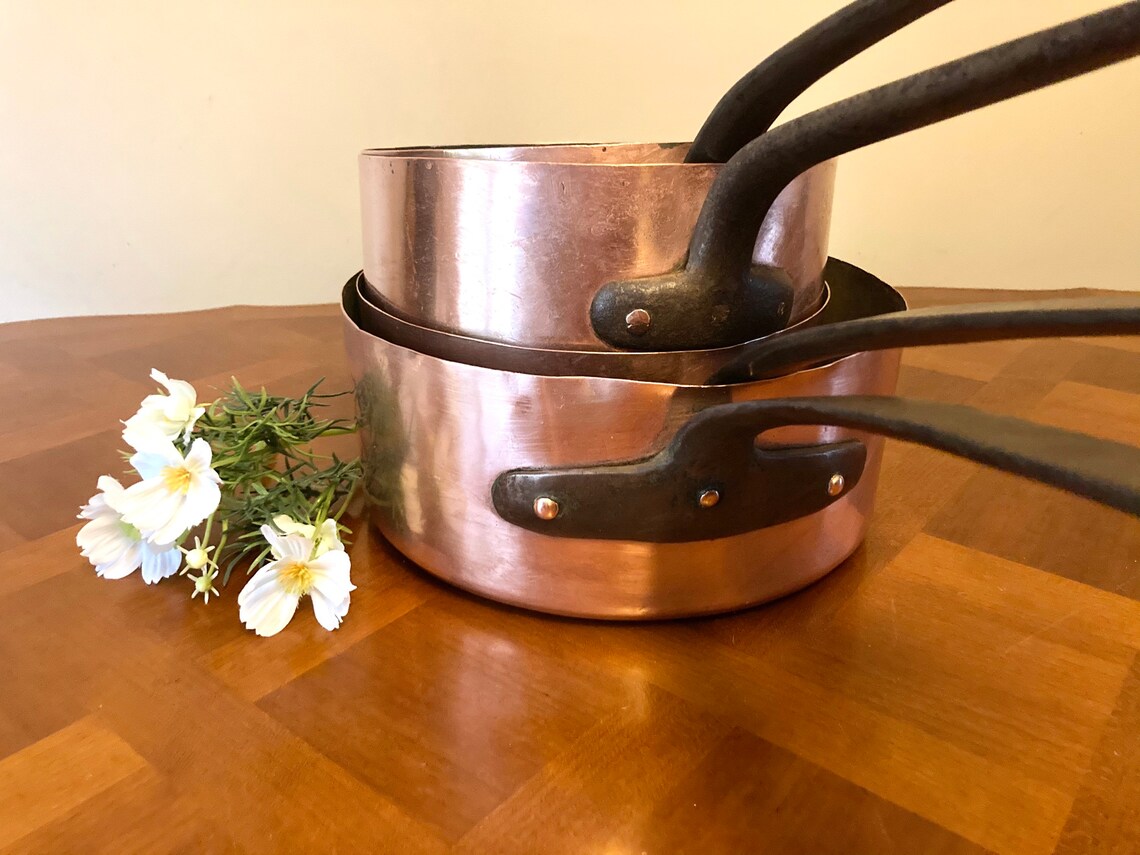 4 French Professional Antique Copper Cookware Chef Set Pan - Etsy UK