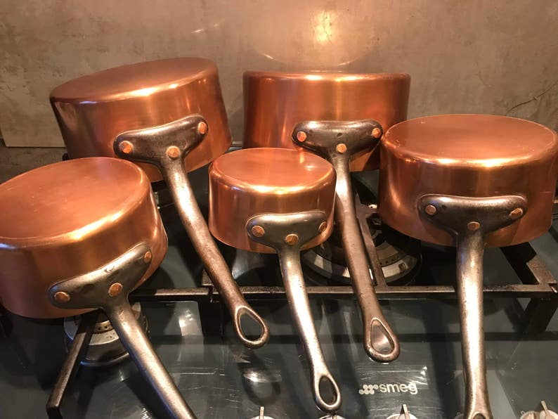 Professional 5 Piece Vintage Copper Cookware Pan Set Metal Rod - Etsy