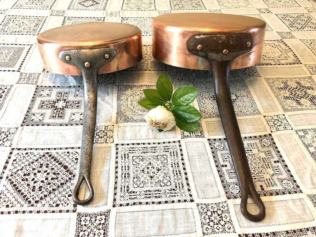French Professional Copper Saute Pan Skillet Set 2 Piece Stamped 1.5mm ...