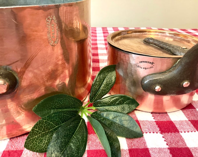 French Hammered Copper Bain Marie, Double Boiler W APILCO White ...