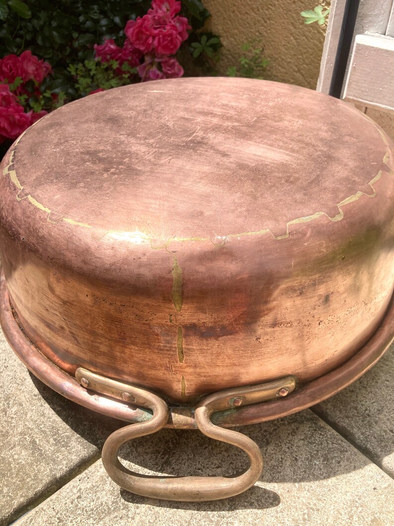 Large Antique Rolled Lip Copper Basin With Brass Handles 4 - Etsy