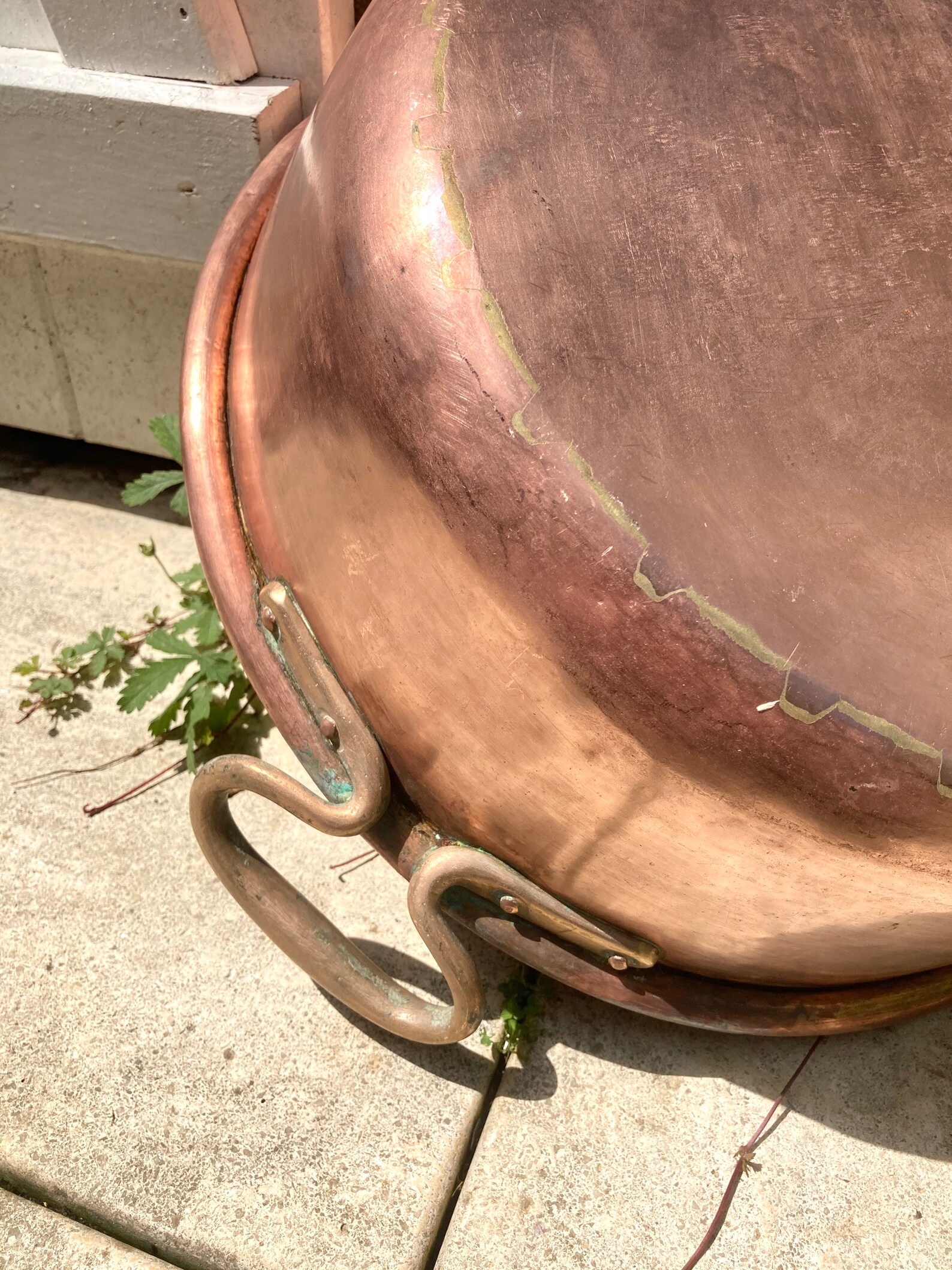 Large Antique Rolled Lip Copper Basin With Brass Handles 4 - Etsy