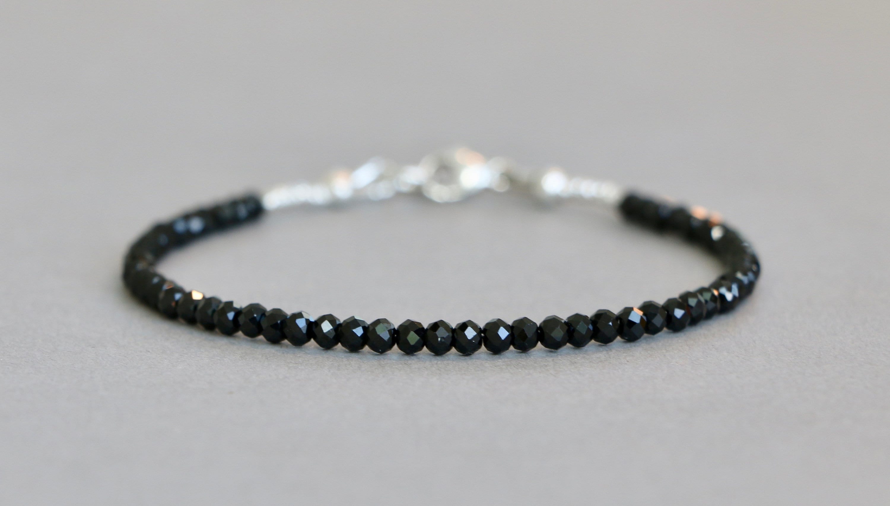 Black Spinel Bracelet: Sterling Silver Clasp, Dainty Gemstone Bead - Etsy