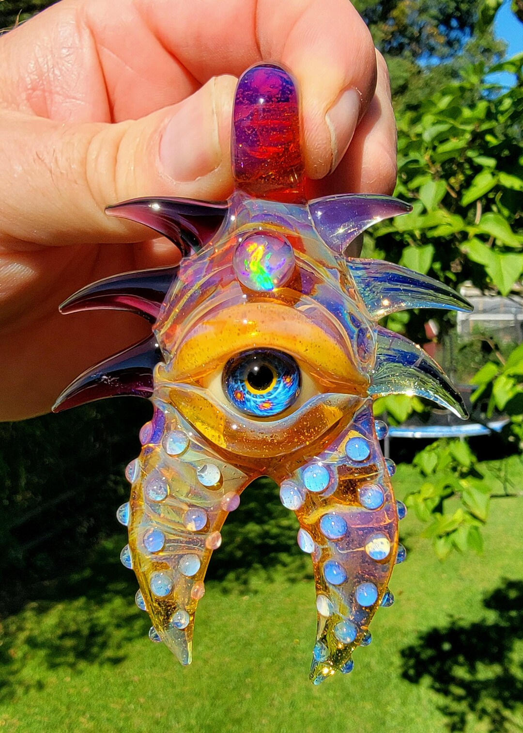 Boro UV Reactive Alien Claw Eyeball Pendant With Opal Accent - Etsy