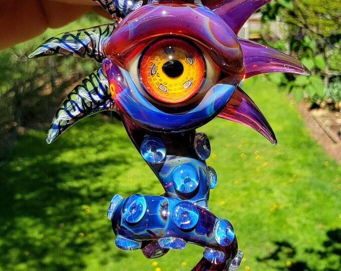 Boro UV Reactive Sea Monster Tentacle Eyeball Pendant With Opal Accent ...