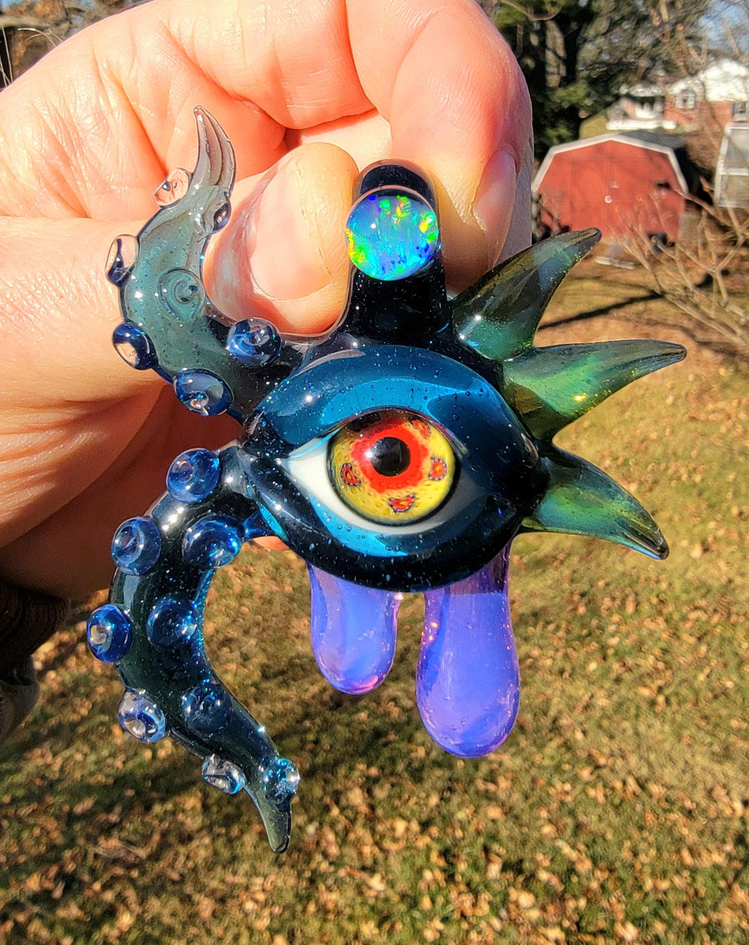 Boro UV Reactive Sea Monster Tentacle Eyeball Pendant With Opal Accent ...