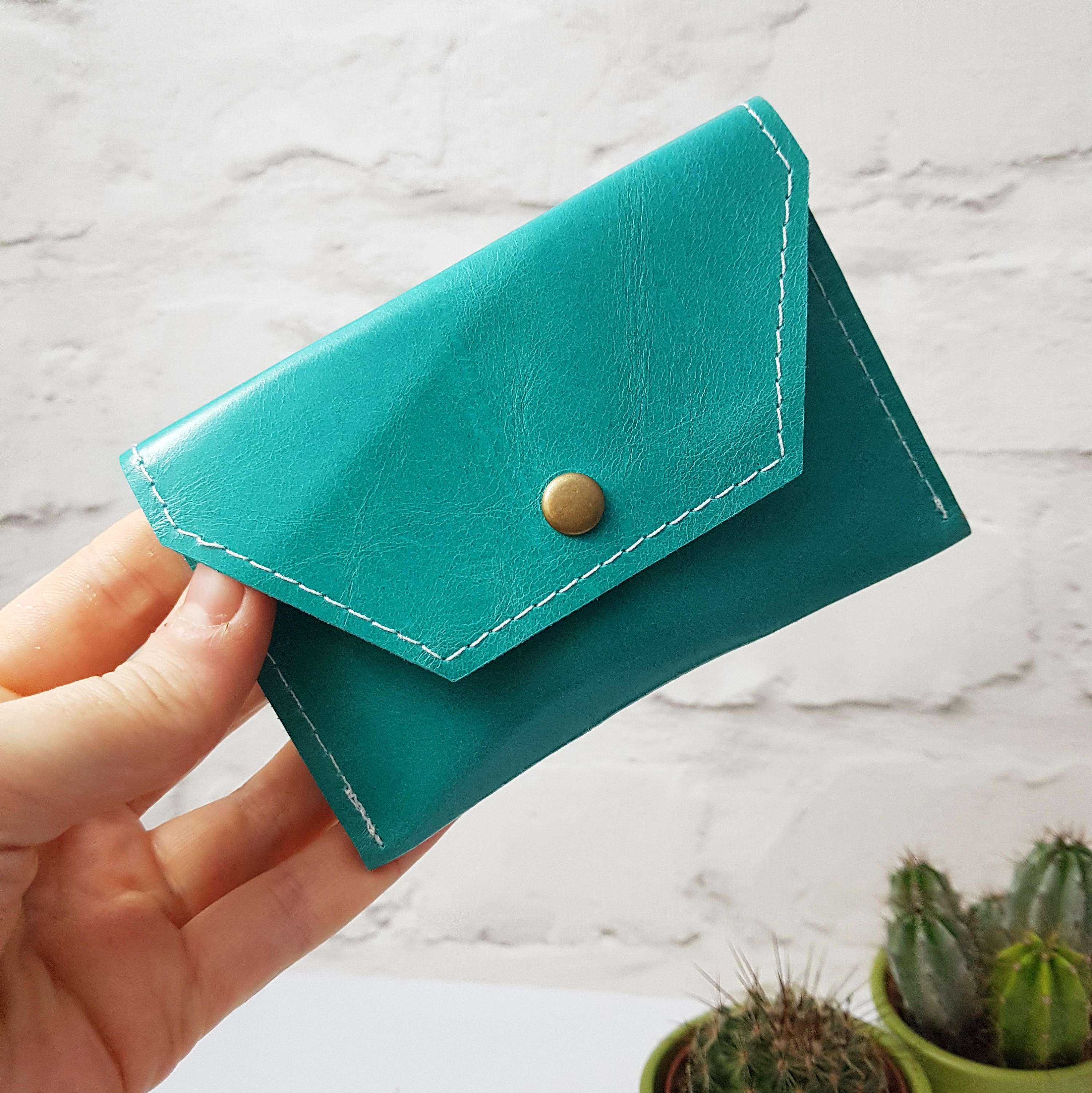 Teal Green Leather Purse Turquoise Leather Wallet Simple - Etsy