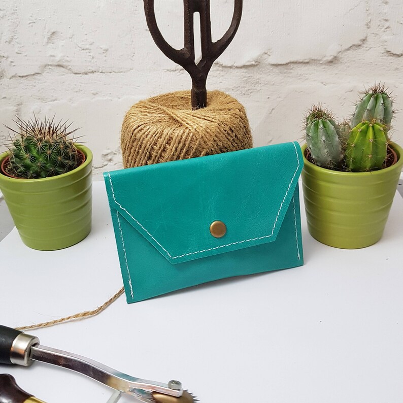 Teal Green Leather Purse Turquoise Leather Wallet Simple - Etsy
