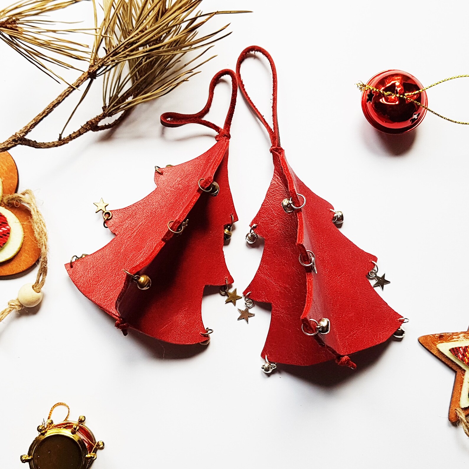 Red Christmas Tree Decoration Leather Christmas Decoration - Etsy UK