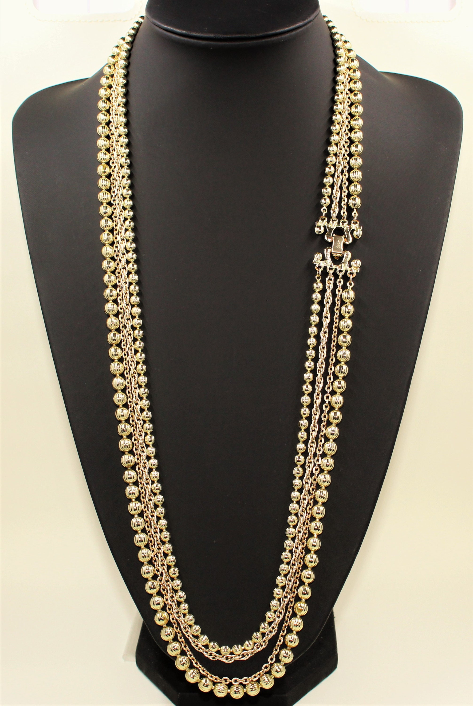 Vintage Coro Necklace Four Strand Mixed Chains Bright Gloss Gold Tone ...