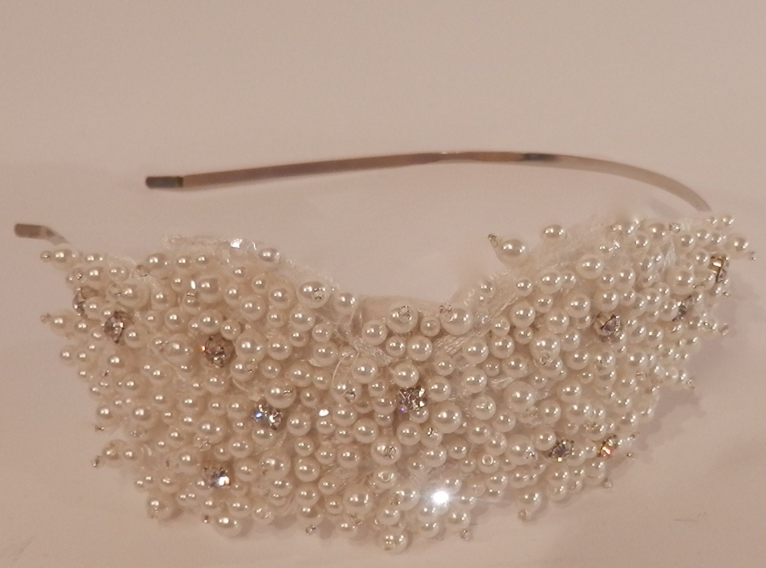 Simple, Stunning, Pearl & Diamante Bridal Headpiece (birdcage Veil ...