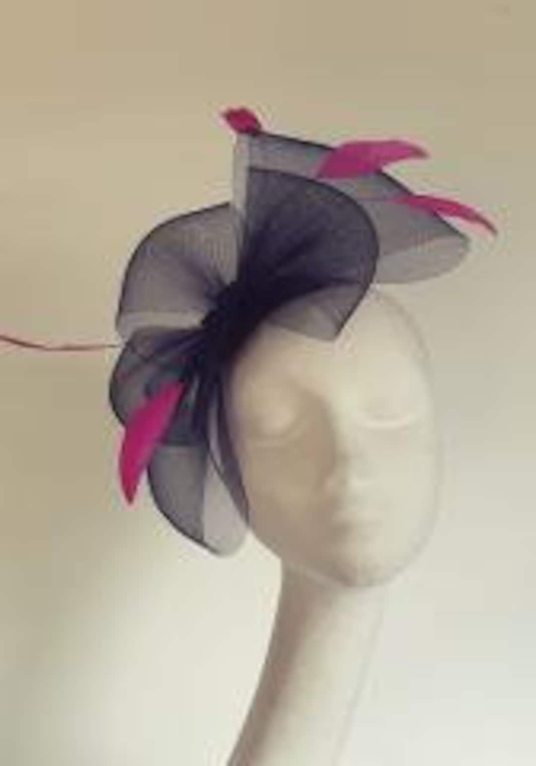 Navy Crin Bow Fascinator Headpiece With Cerise Pink Feathers Wedding ...