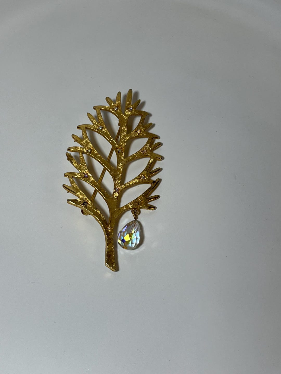 Signed MYLU Christmas Tree Brooch Rare 1960 Goldtone Pin Rhinestones ...