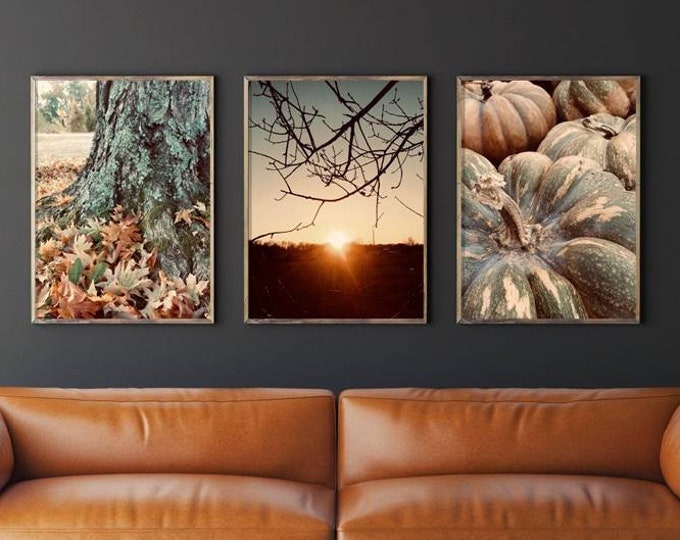 Gallery Wall Set of 3 Fall Photos Wall Art Prints Autumn Colors Green ...
