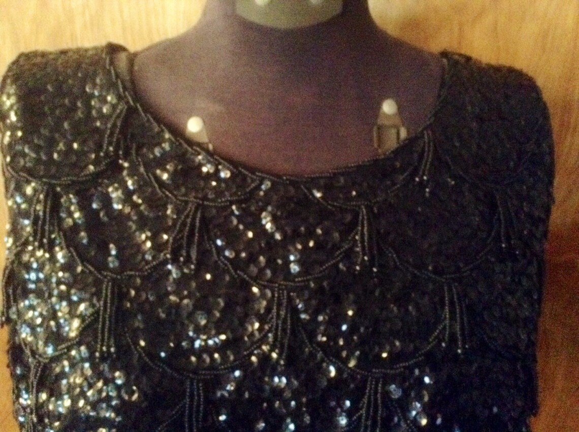 Vintage Sequin Shell Black Beaded Sequin Top by Stephen Chu - Etsy