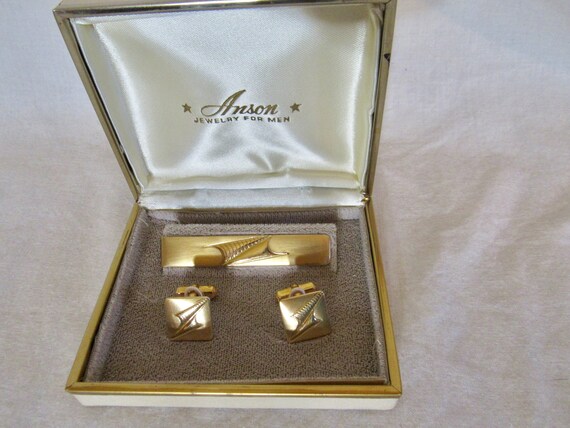 Vintage Anson Cuff Links And Tie Bar Gold MCM Cufflin… - Gem