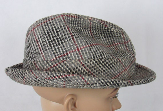 Vintage Tweed Fedora Gray Fedora Wool Fedora red Feat… - Gem
