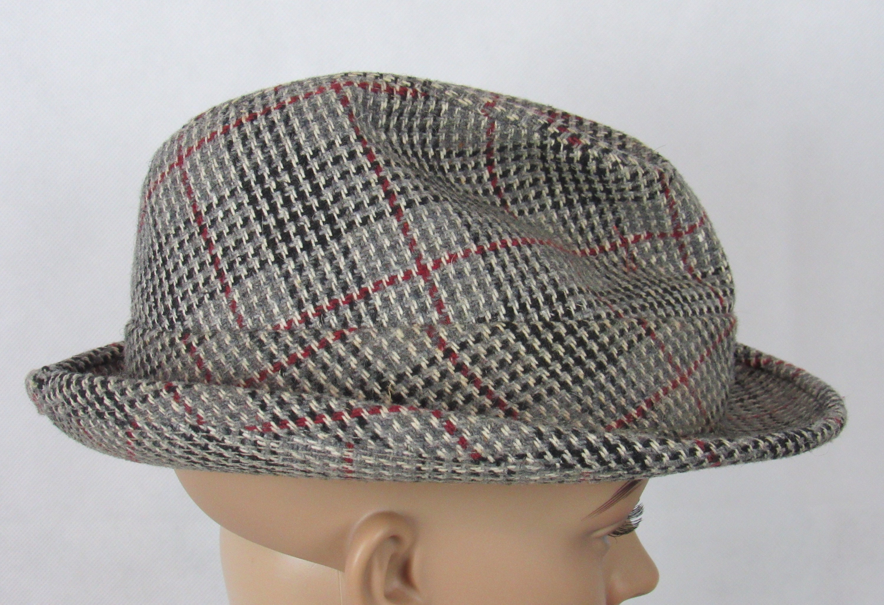 Vintage Tweed Fedora Gray Fedora Wool Fedora Red Feather Mens - Etsy