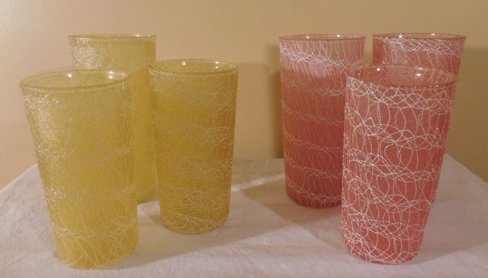 Vintage Swirl Glass Tumblers, Pink & Yellow, Set of 6 - Etsy