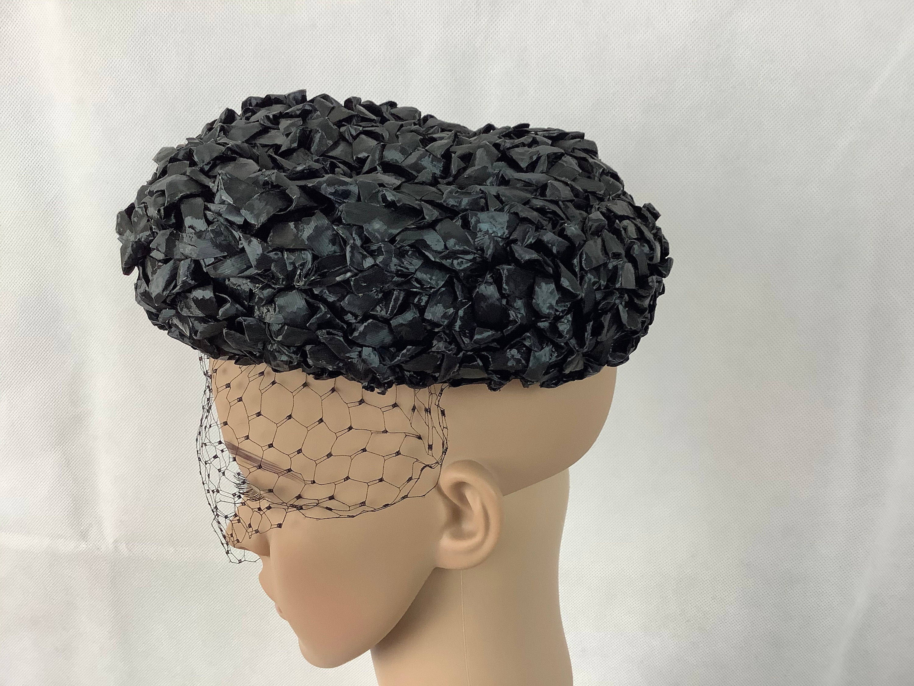 Vintage Hats Black Raffia Netted Hat the Grey Shoppe 22.5 - Etsy