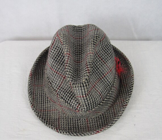 Vintage Tweed Fedora Gray Fedora Wool Fedora red Feat… - Gem