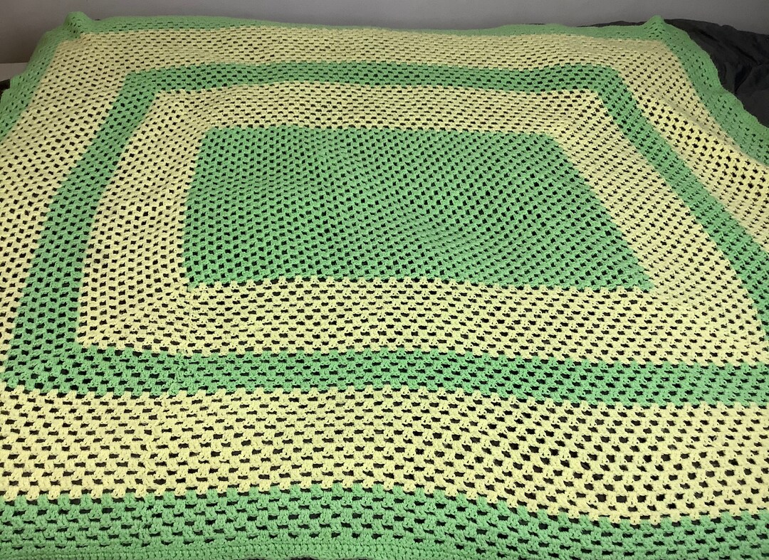 Vintage Afghan Yellow and Green Handmade Afghan - Etsy