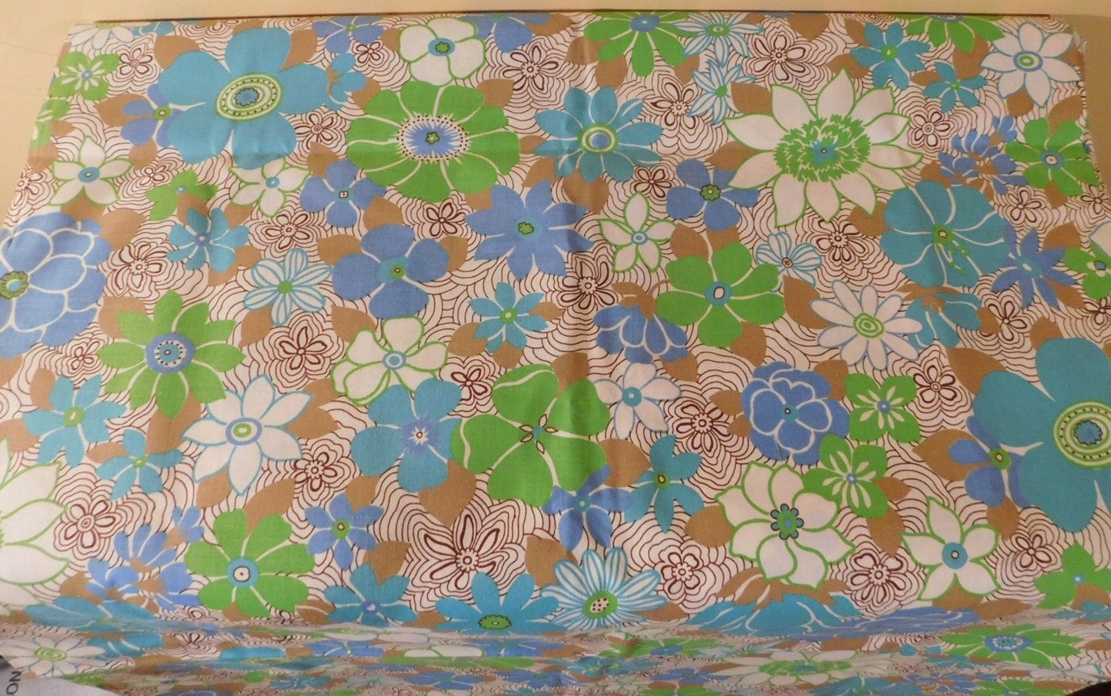 1960s Retro Floral Fabric: Blue, Green, Brown Cotton Blend (2 Yards) - Etsy