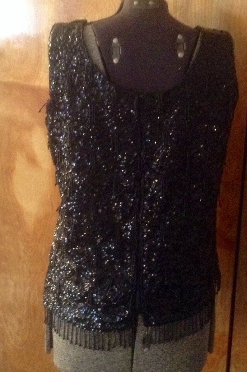 Vintage Sequin Shell Black Beaded Sequin Top by Stephen Chu - Etsy