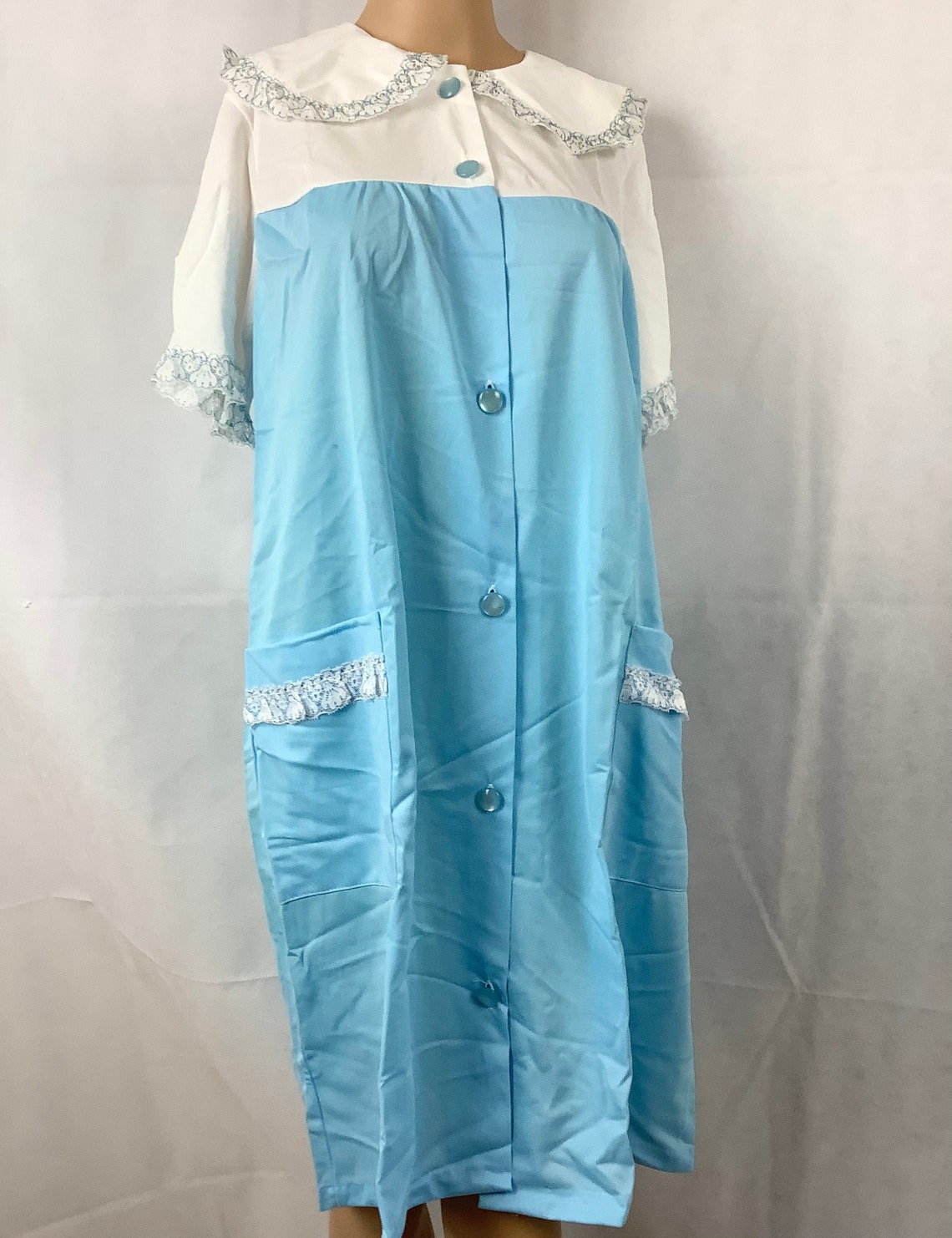 Vintage Housecoat Blue Nylon Robe Lace Housecoat | Etsy