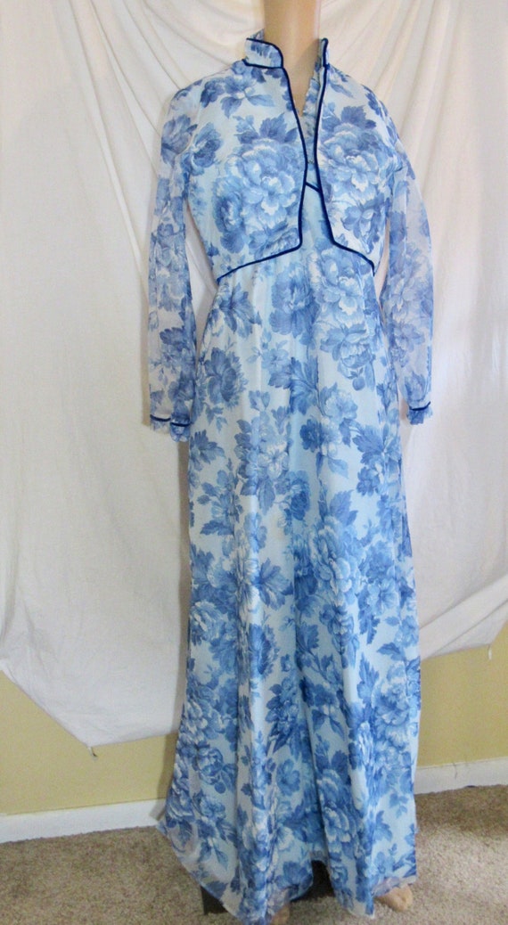 Vintage Gown Blue Floral Gown Blue Floral Bolero Jack… - Gem