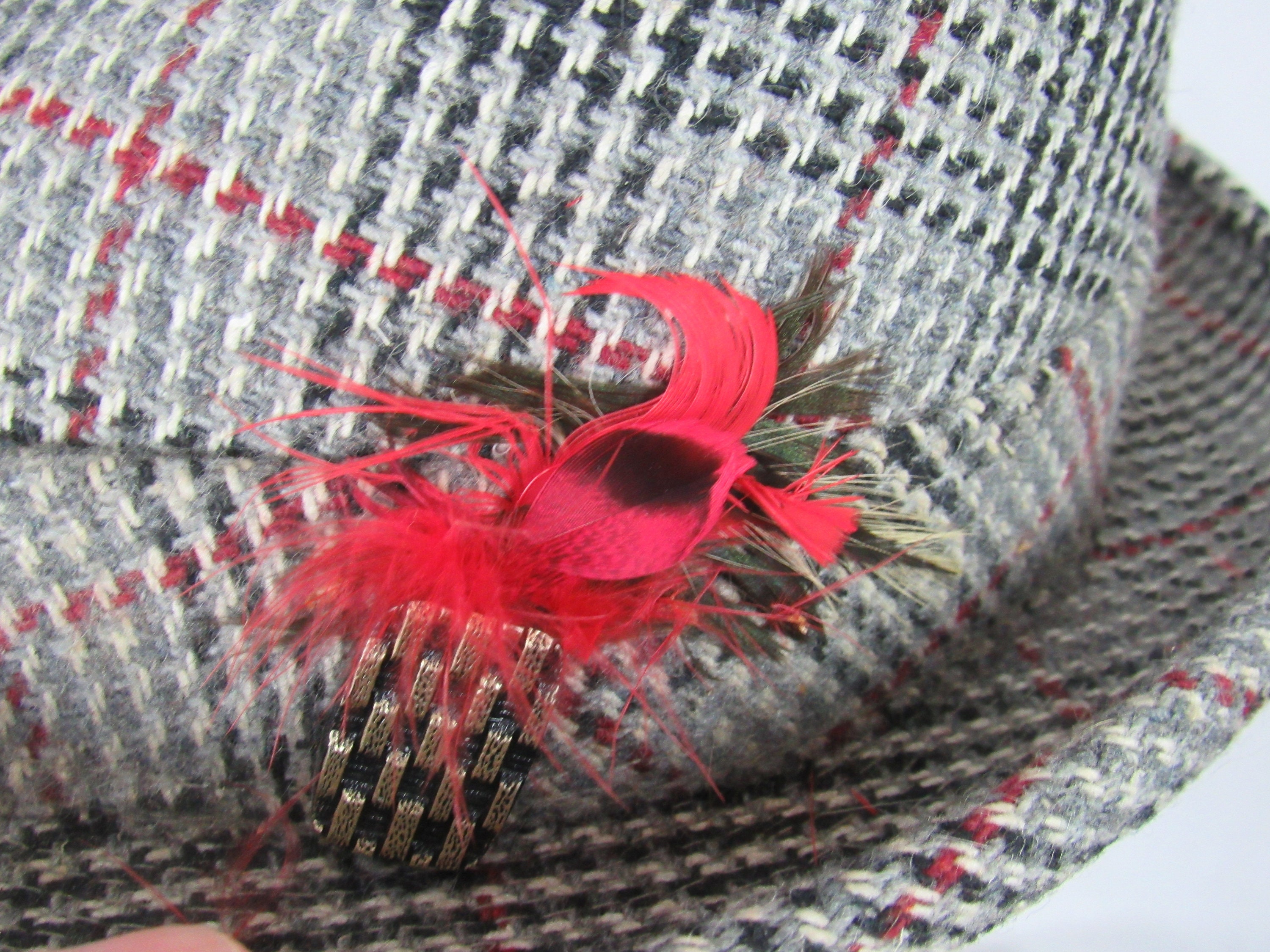 Vintage Tweed Fedora Gray Fedora Wool Fedora Red Feather Mens | Etsy