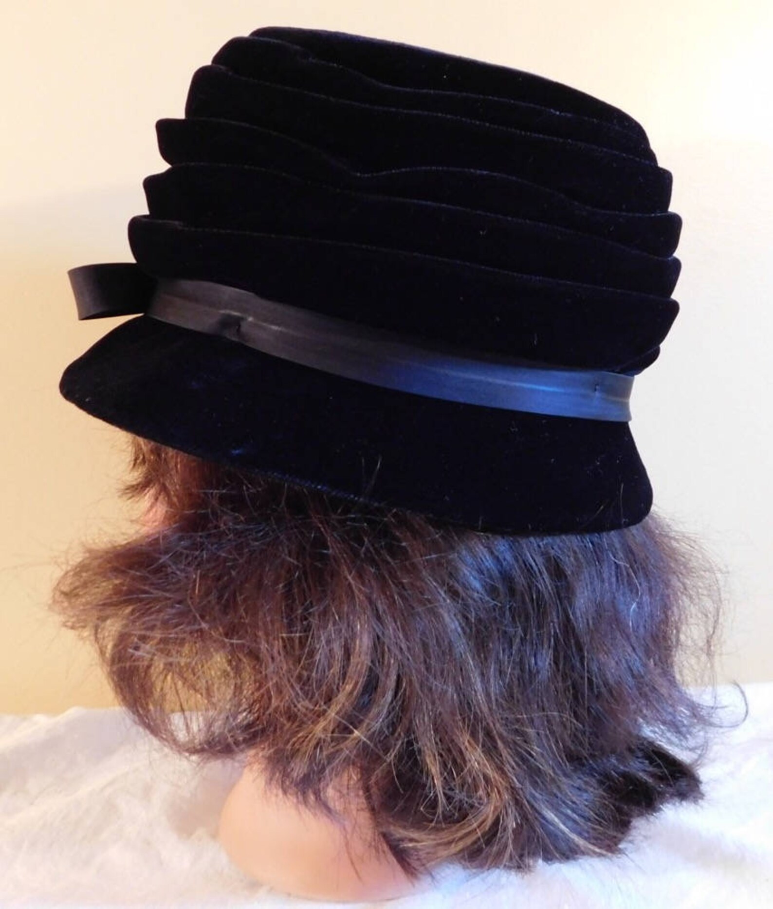 Vintage Black Velvet Bucket Hat Black Ribbon Bow - Etsy