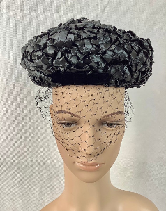 Vintage Hats Black Raffia Netted Hat the Grey Shoppe 22.5 | Etsy