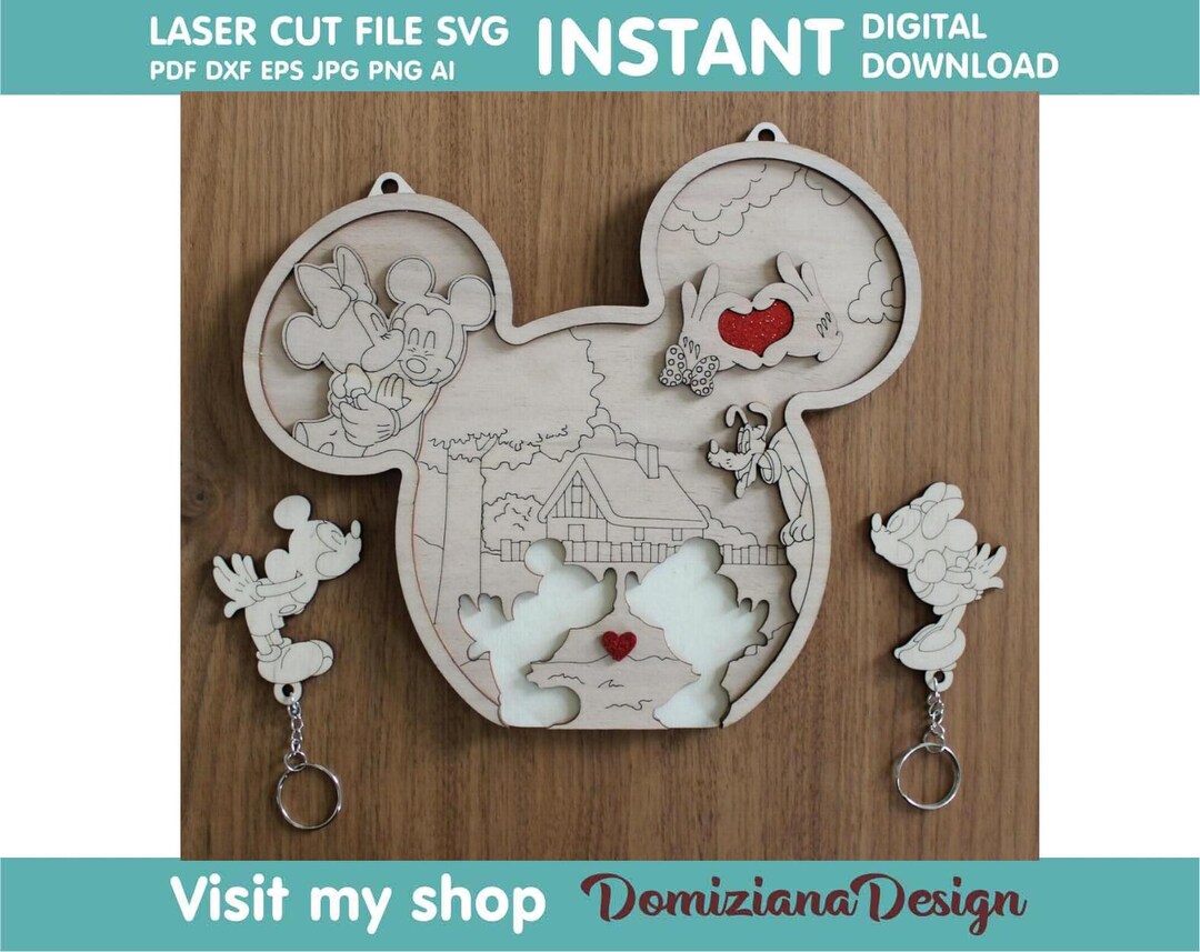 Keychain Holder Mickey Mouse and Minnie Laser Cut Digital File DXF SVG ...