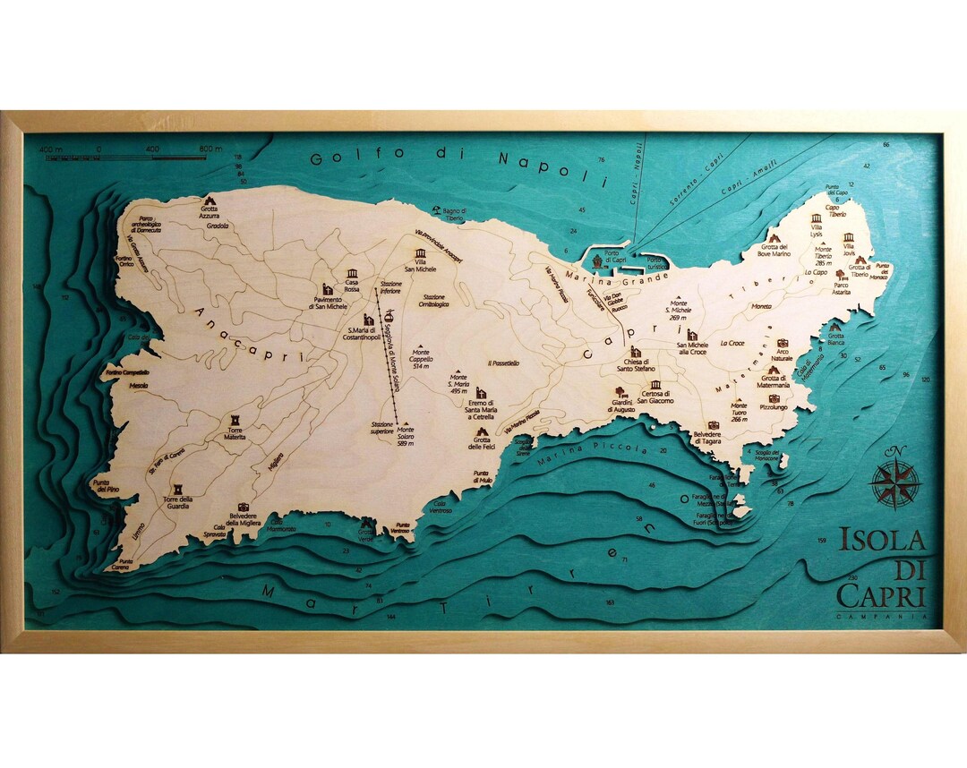 Capri Island | Capri Island Map 3D | 46 X 81 Cm | 18 X 32 Inch | Wooden ...