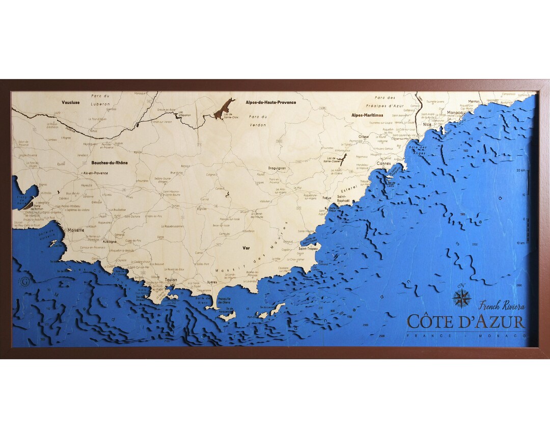 Côte D'azur | French Riviera | French Riviera Map 3D | 46 X 91 Cm | 18 ...