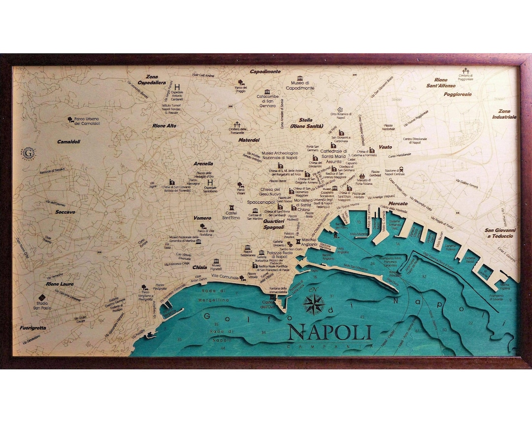 Nápoles Italia Nápoles Mapa 3D | 46x76cm | 18 x 30 pulgadas | Gráfico ...