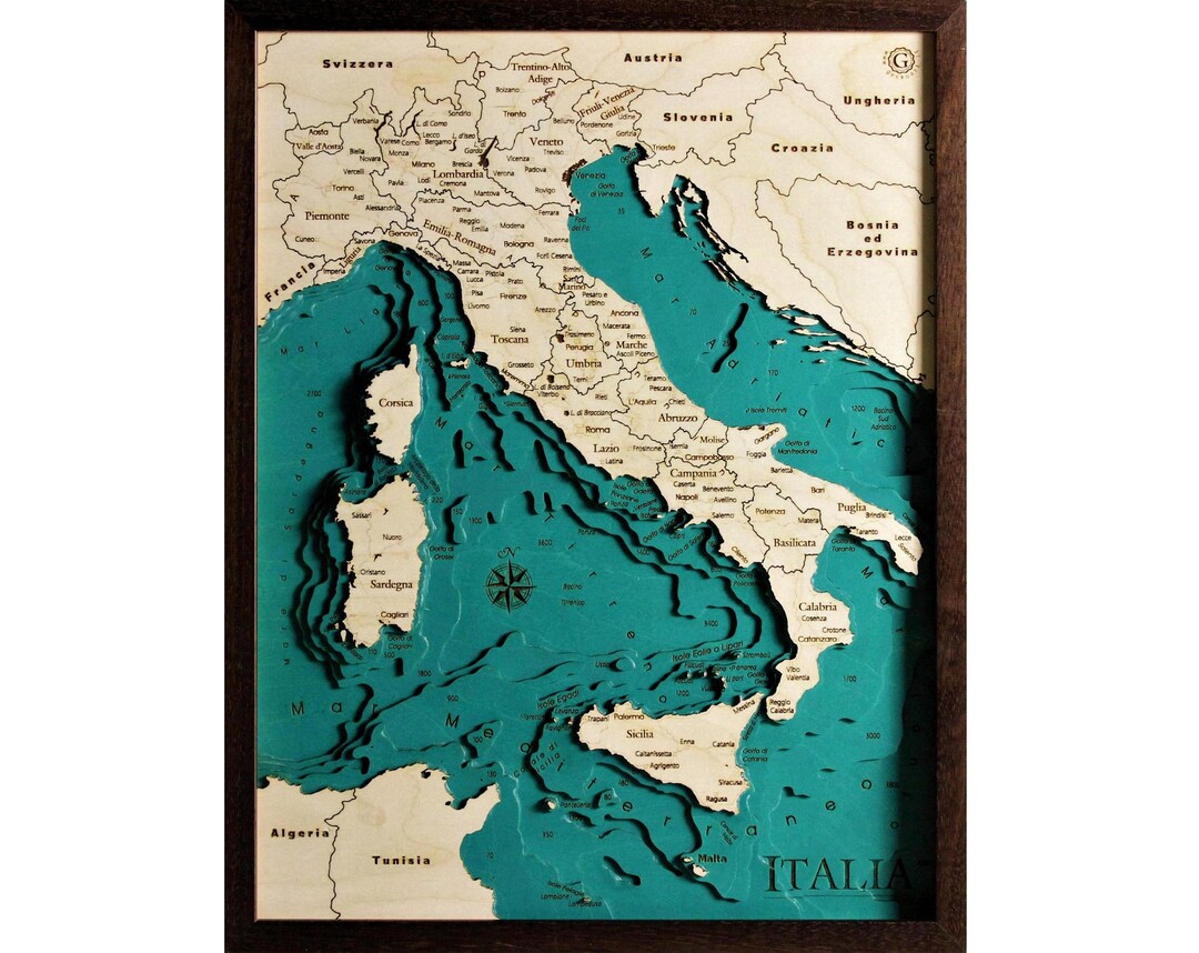 Italy Italy Map 3D | 46 X 59 Cm | 18 X 23 Inches | Wooden Map Chart ...