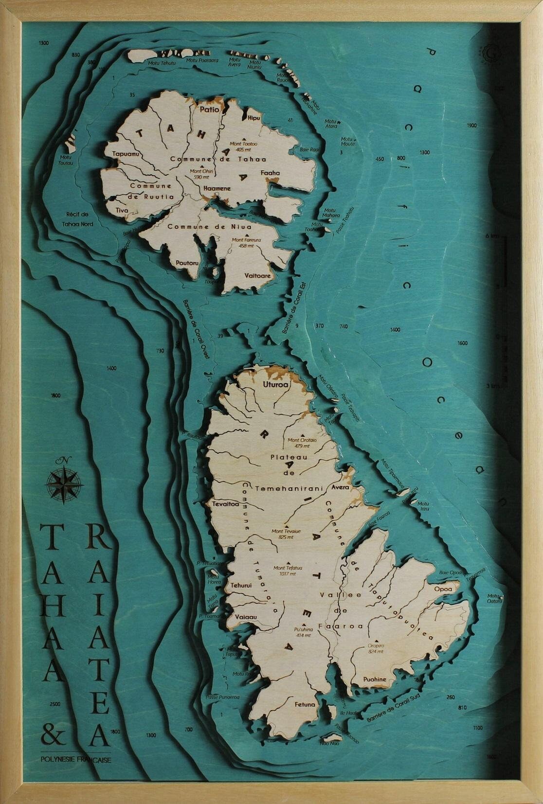 Tahaa Raiatea French Polynesia Map 3D 46 X 68 Cm 18 X 27 Inch Wooden ...