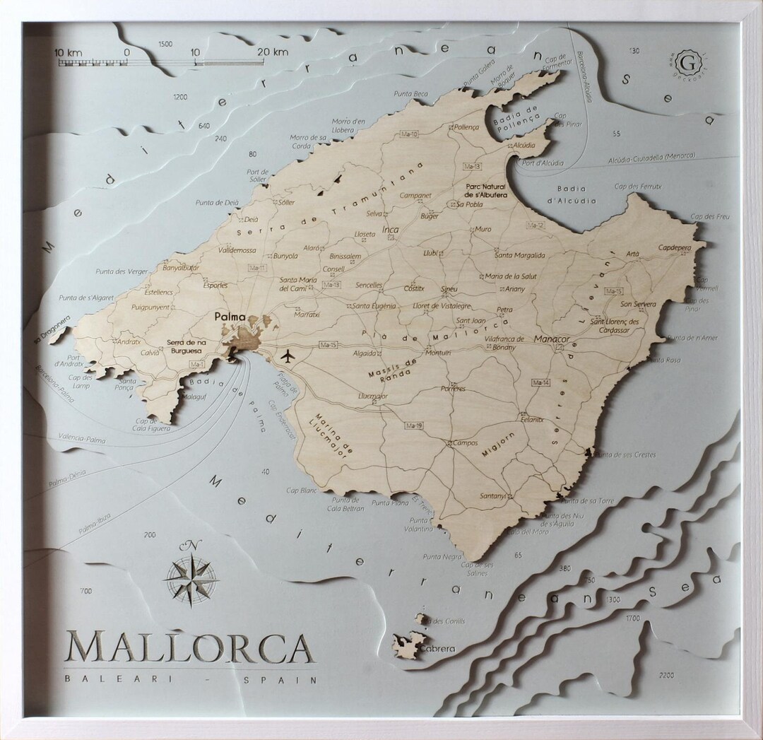 Mallorca Majorca Balearic Map 3D 46 X 46 Cm 18 X 18 Inch Wooden Map ...