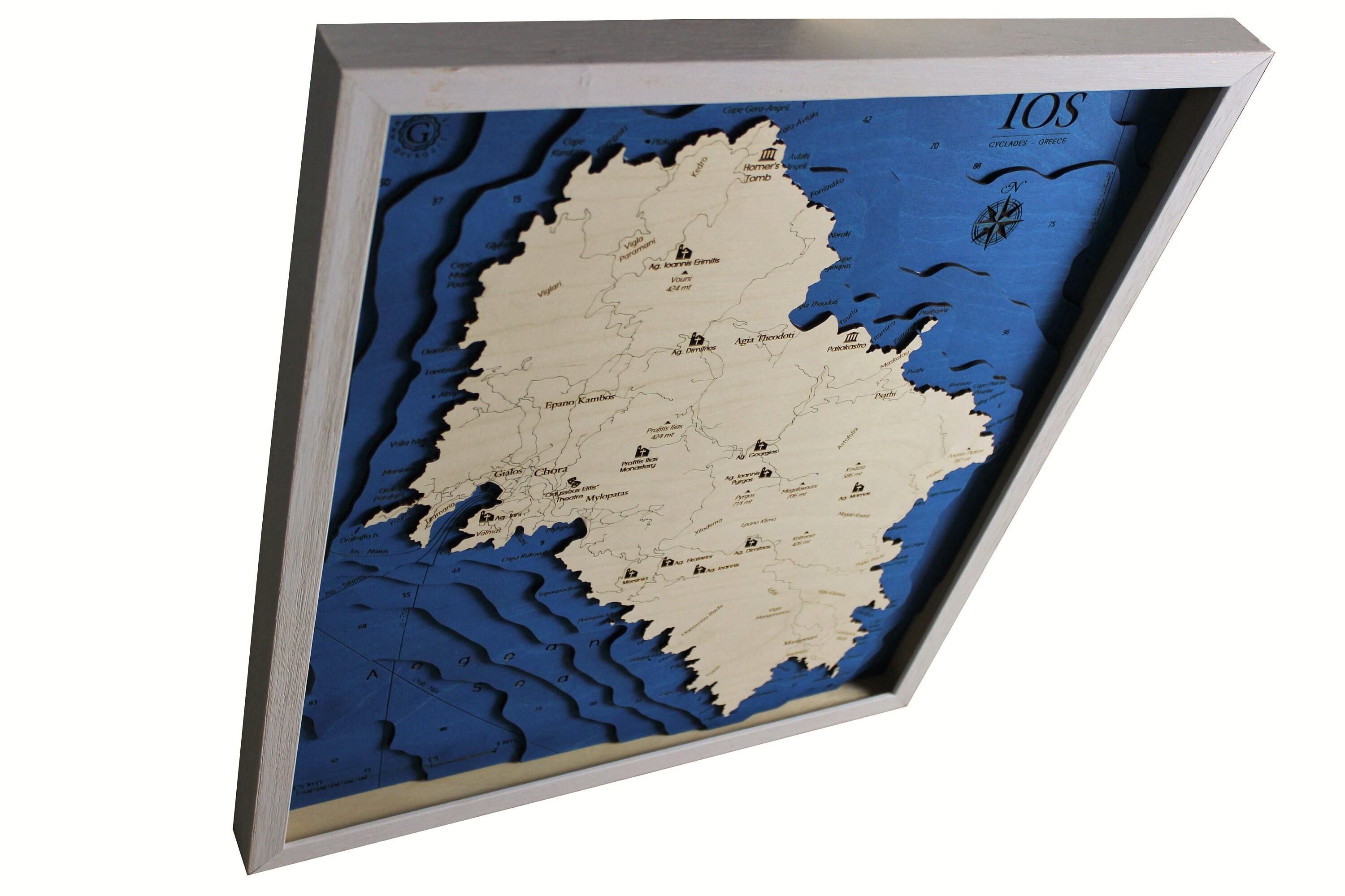 Ios Island Greece Map 3D 46 X 51 Cm 18 X 20 Inch Wooden Map Chart Laser ...