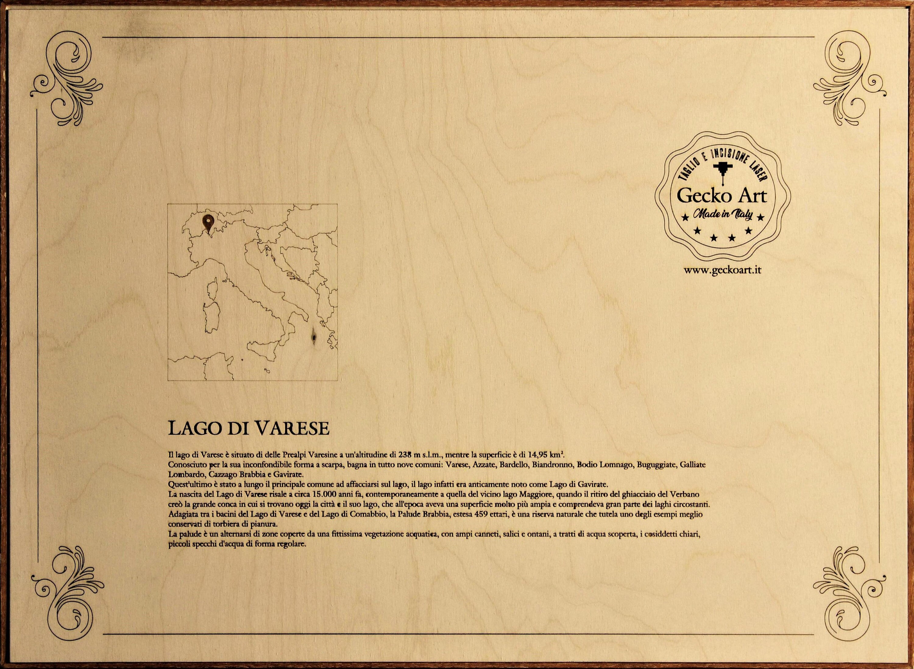 Lake Varese Lake Map 3D 46 X 62 Cm 18 X 24 Inch Wooden Map Chart Laser ...