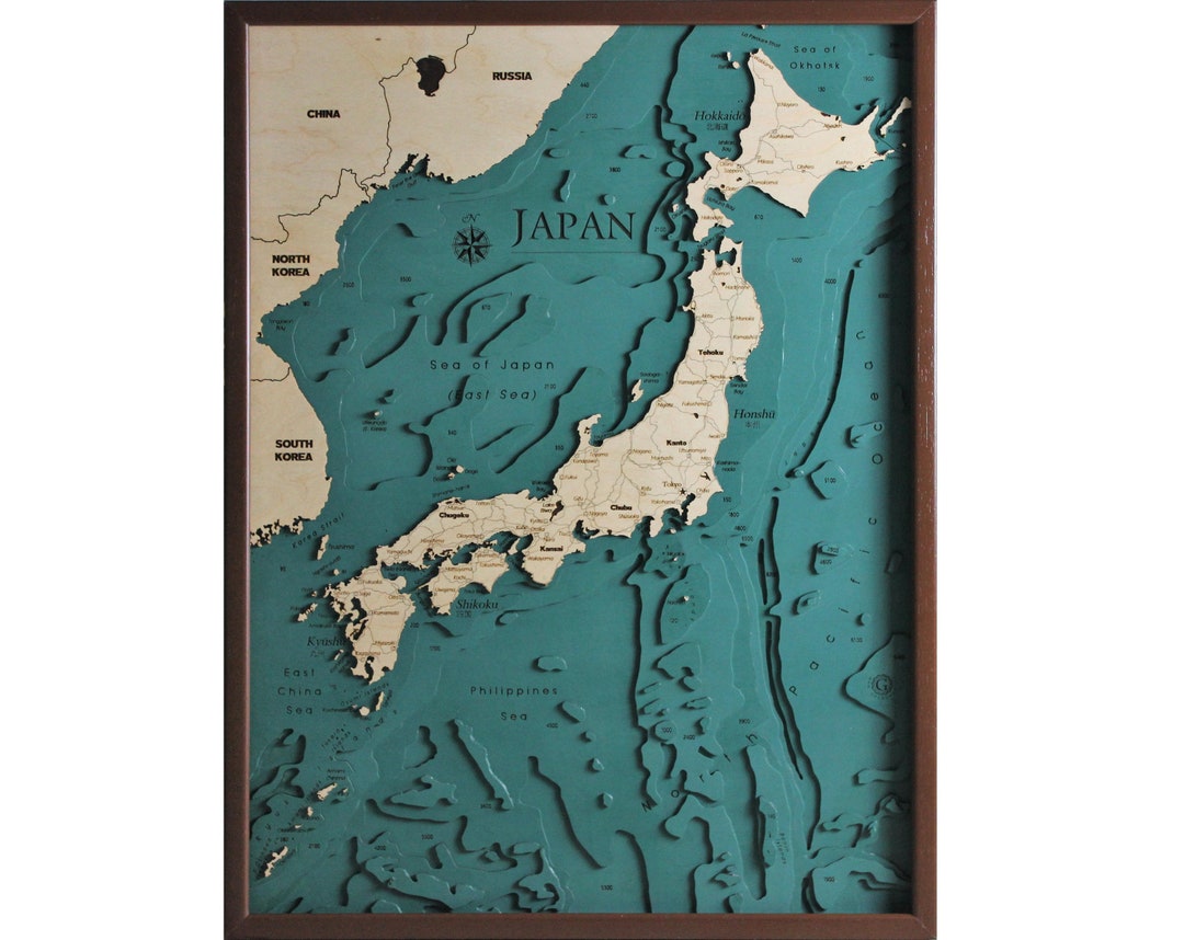 Japan Japan Map 3D 55 X 73 Cm 22 X 29 Inch Wooden Map Chart Laser Cut ...