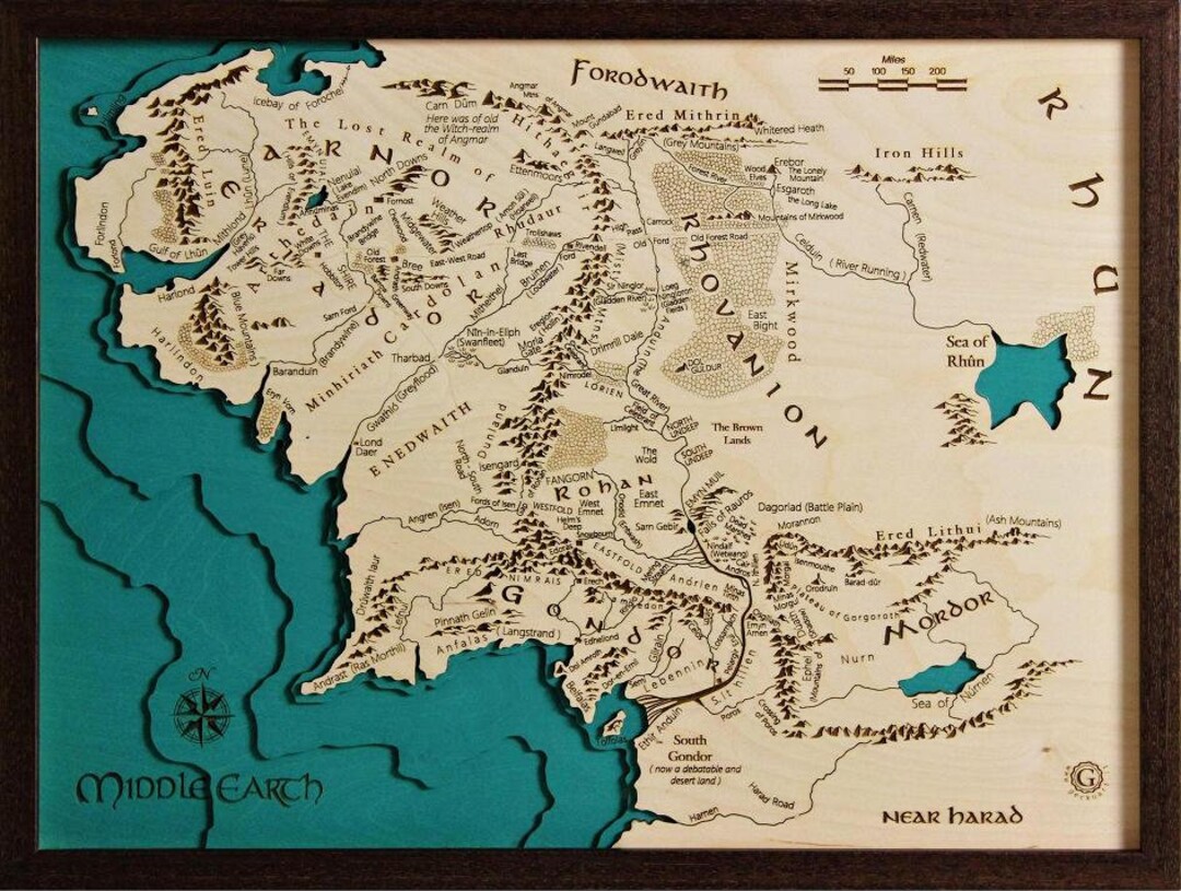The Middle Earth The Lord Of The Rings Wooden Chart Map 3d Laser Cut 46 X 60 Cm 18 X 24 Inch 