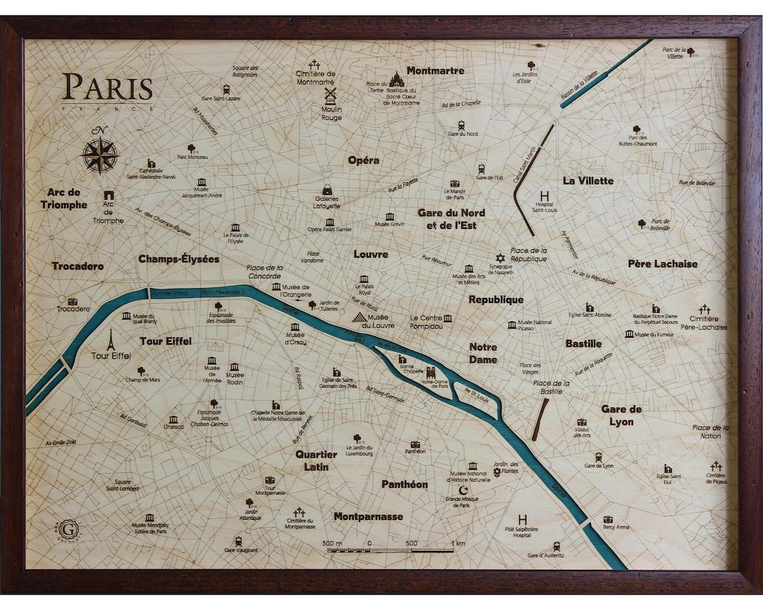 Paris Paris Map 3D | 46 X 60 Cm | 18 X 23 Inches | Wooden Map Chart ...