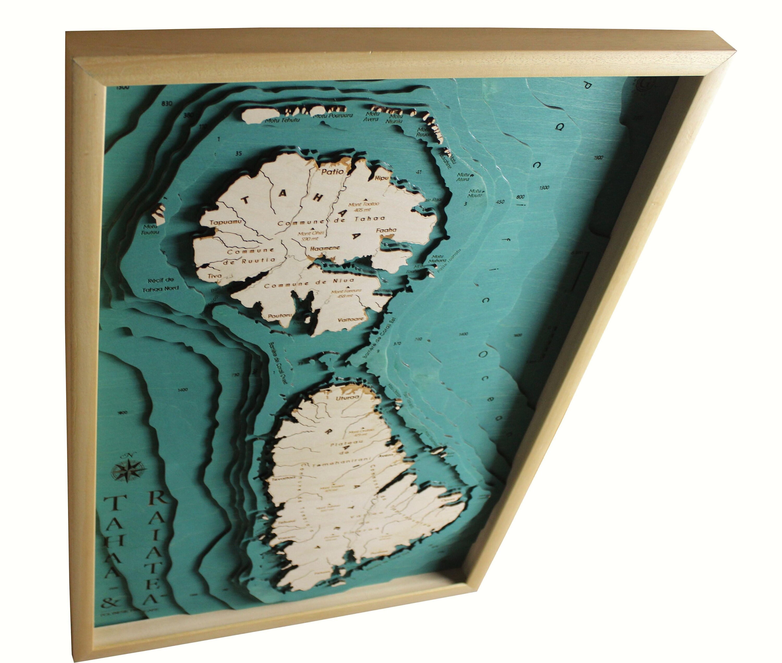 Tahaa Raiatea French Polynesia Map 3D | 46 X 68 Cm | 18 X 27 Inch ...