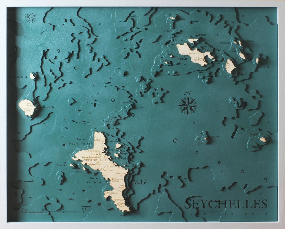 Seychelles Islands Map 3D | 46 X 55 Cm | 18 X 22 Inch | Wooden Map ...